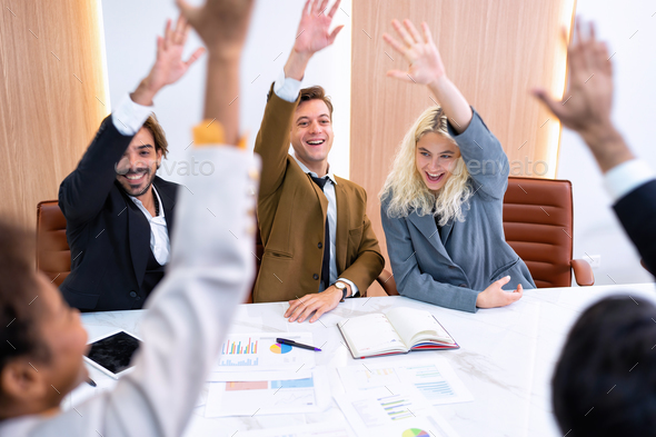 Employee on job corporate Business colleagues sit around table work as ...