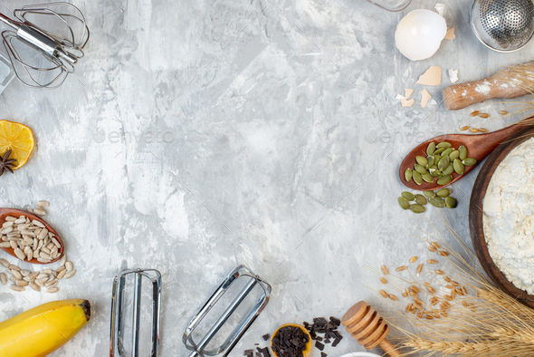 top view bakery ingredients on table with copy place Stock Photo by ...