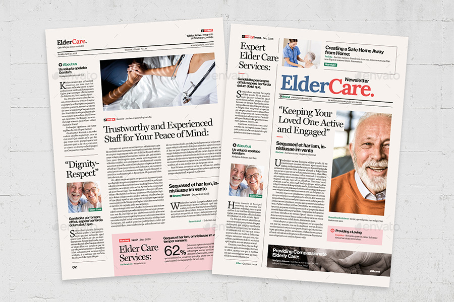 Elder Care Newsletter Template, Print Templates | GraphicRiver