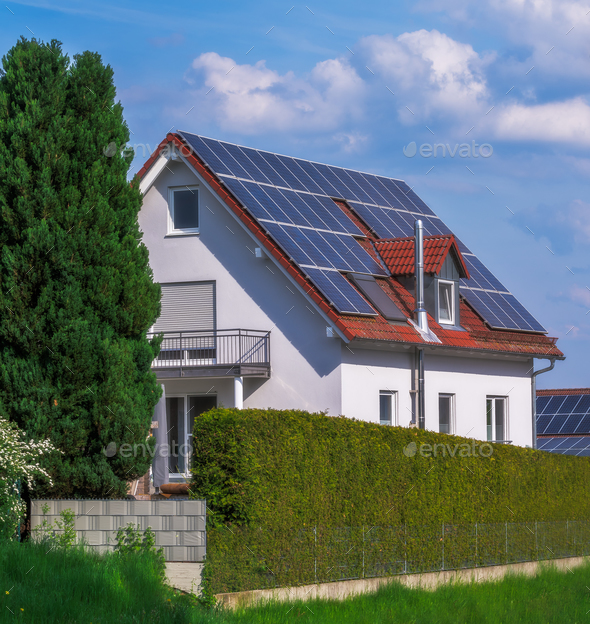 Innovative House with solar collectors- building modified by image ...