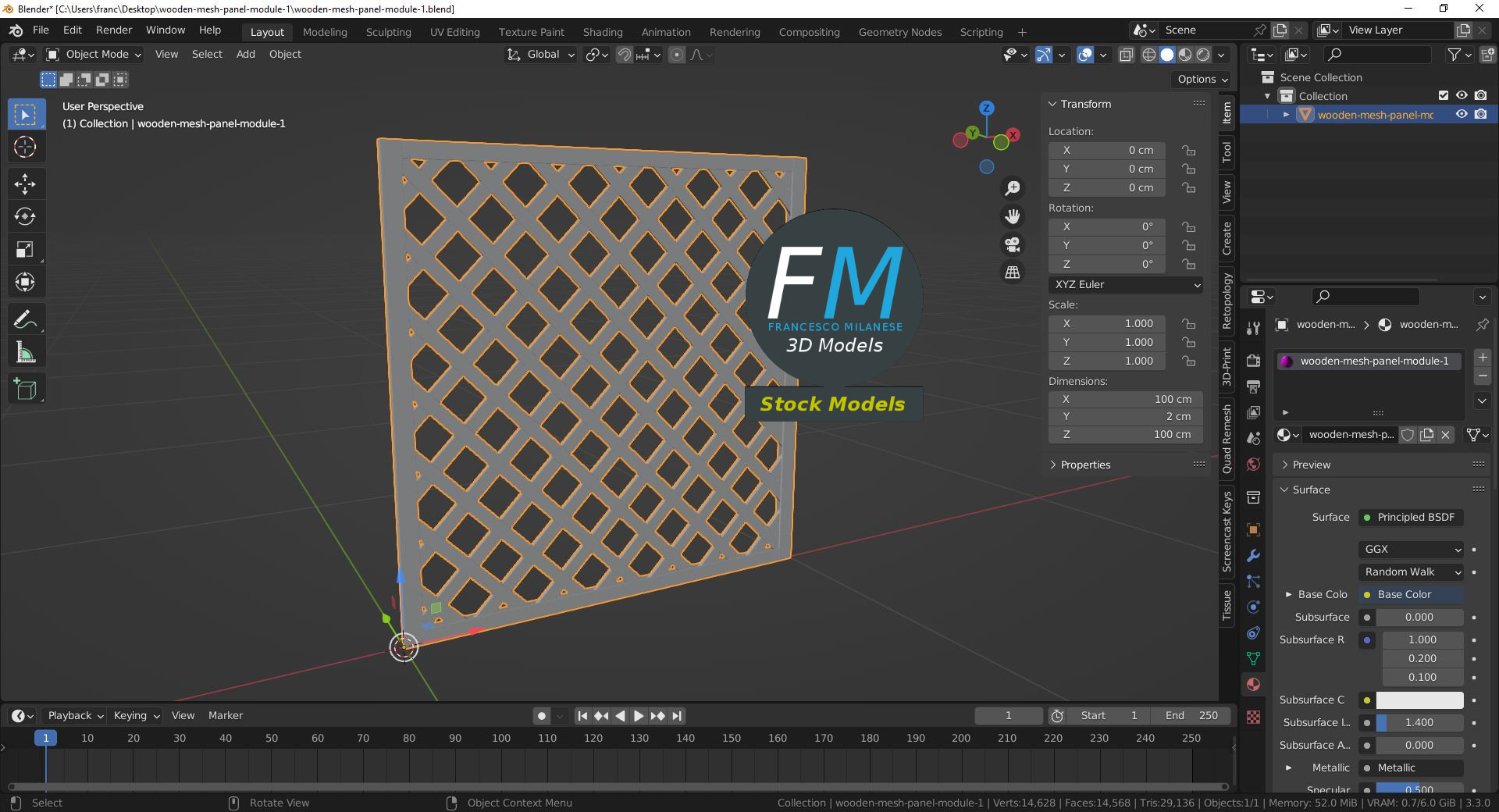Wooden mesh panel module 1 by FrancescoMilanese85 | 3DOcean