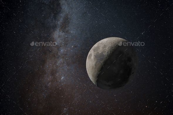 Moon and stars in the dark space Stock Photo by wirestock | PhotoDune