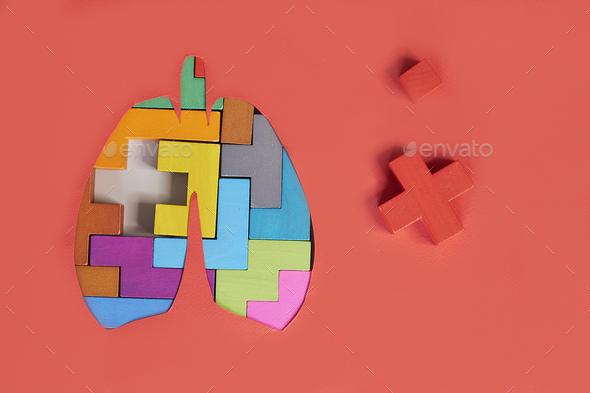 Lung health therapy medical concept . Lungs operation puzzle concept of ...