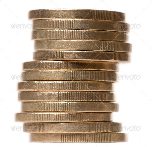Stack of 2 Euros Coins in front of white background Stock Photo by ...
