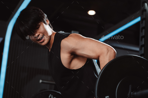 Male working out Bodybuilder with barbell weights at the gym. Stock ...