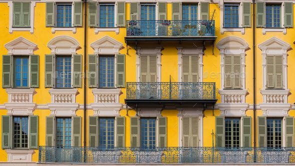 Nice, narrow street in the Vieux Nice, ancient buildings, typical ...