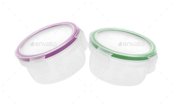 Round plastic containers isolated on white background Stock Photo by ...