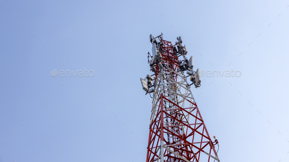 Communication tower top. Radio antenna Tower Stock Photo by kckate16