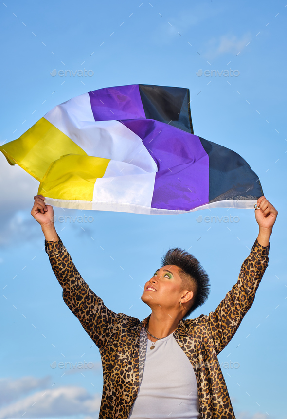 gender non binary asian person holding gender non-binary representative ...