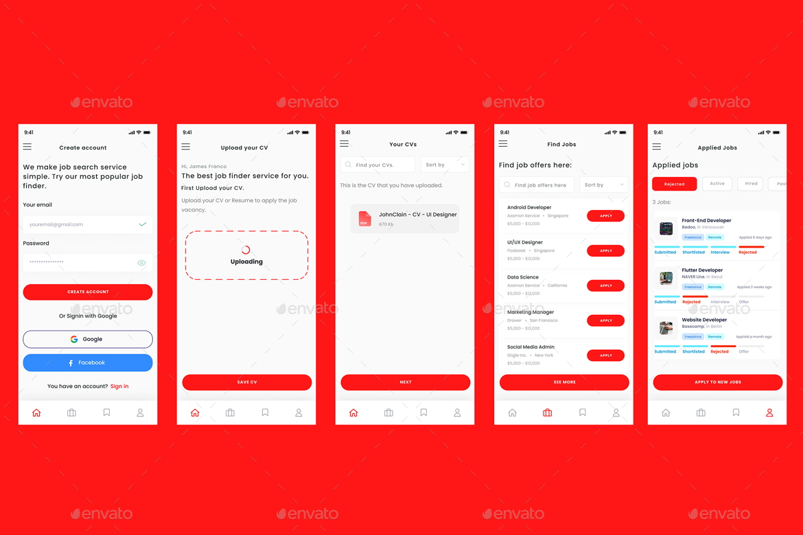 Apply Job Screens, Recruitment Work Portal App UI, Web Elements ...