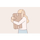 Overjoyed Woman Hugs Cardboard Box Delivered By, Vectors | GraphicRiver