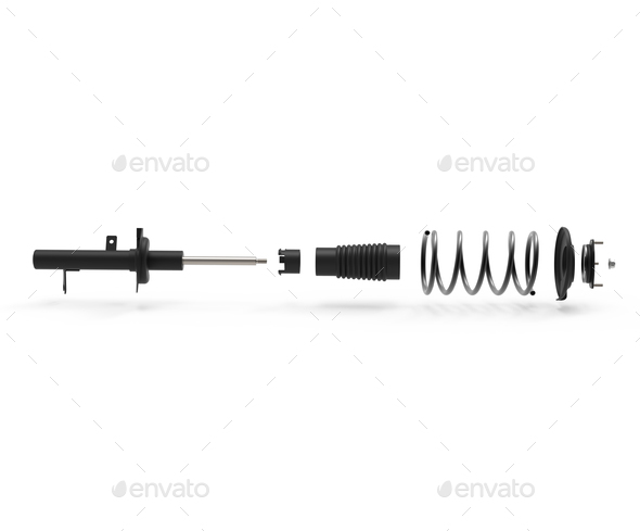 Vehicle suspension absorber in explode view with components. 3D ...