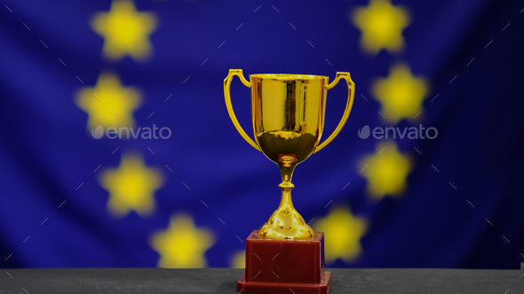 Trophy on european union flag background. Victory concept Stock Photo ...