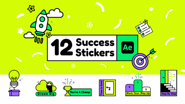 12 Success Stickers Animated, After Effects Project Files | VideoHive