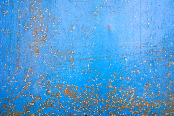 Blue background of old and dirty metal sheet paint with blue color with ...