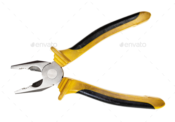 open pliers with yellow rubber handle isolated Stock Photo by vvoennyy