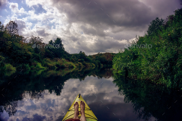 Beautiful shot of Canoeing Minija river, Lithuania Stock Photo by wirestock