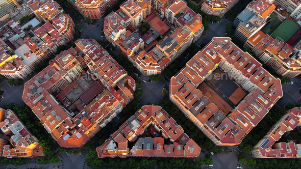 Bird's-eye View of Barcelona's Iconic Urban Grid: Eixample Residential ...