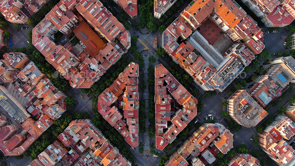 Bird's-eye View of Barcelona's Iconic Urban Grid: Eixample Residential ...