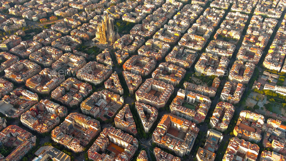 Overhead Panorama of Barcelona Skyline, Featuring Sagrada Familia ...