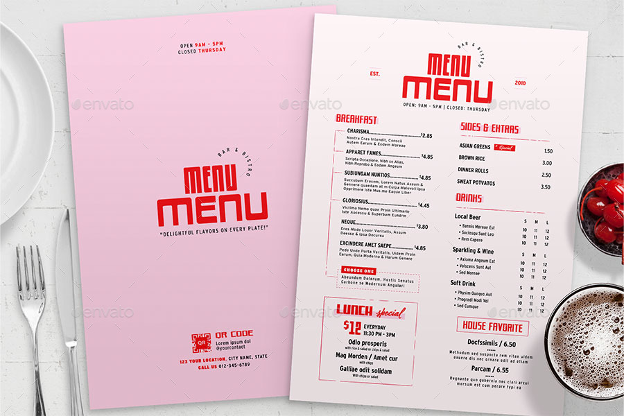 Pink Menu Template, Print Templates | GraphicRiver