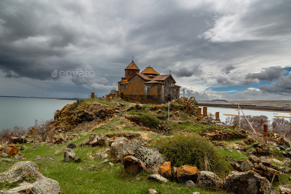 Hayravank Monastery on coast of Sevan Lake in Armenia Stock Photo by ...