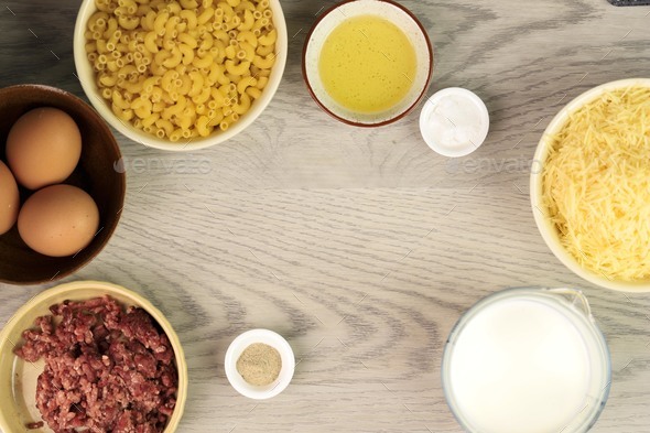 Top View Mac and Cheese (Mac Schotel) Ingredient with Copy Space for ...