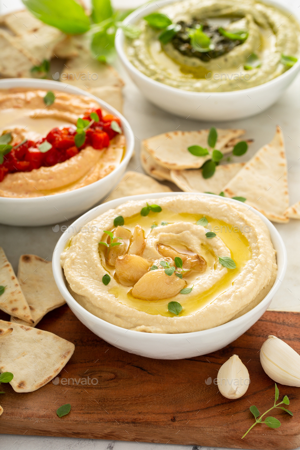Hummus board with pita Stock Photo by fahrwasser | PhotoDune