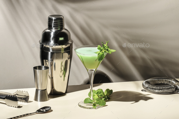 Grasshopper green alcoholic cocktail drink with mint liqueur, cream ...