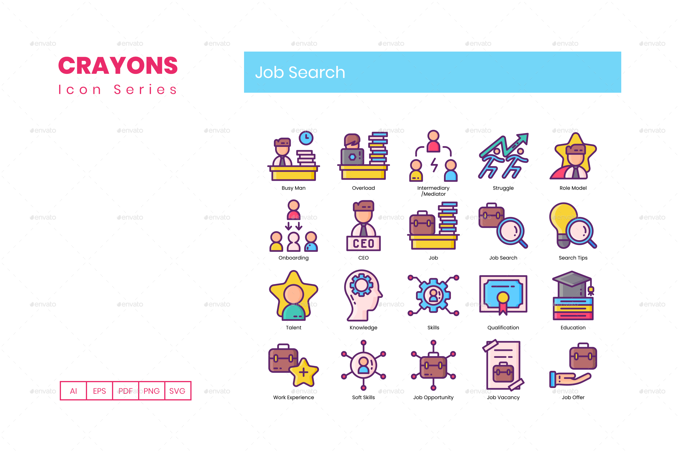 80 Job Search Icons | Crayons Series, Icons | GraphicRiver