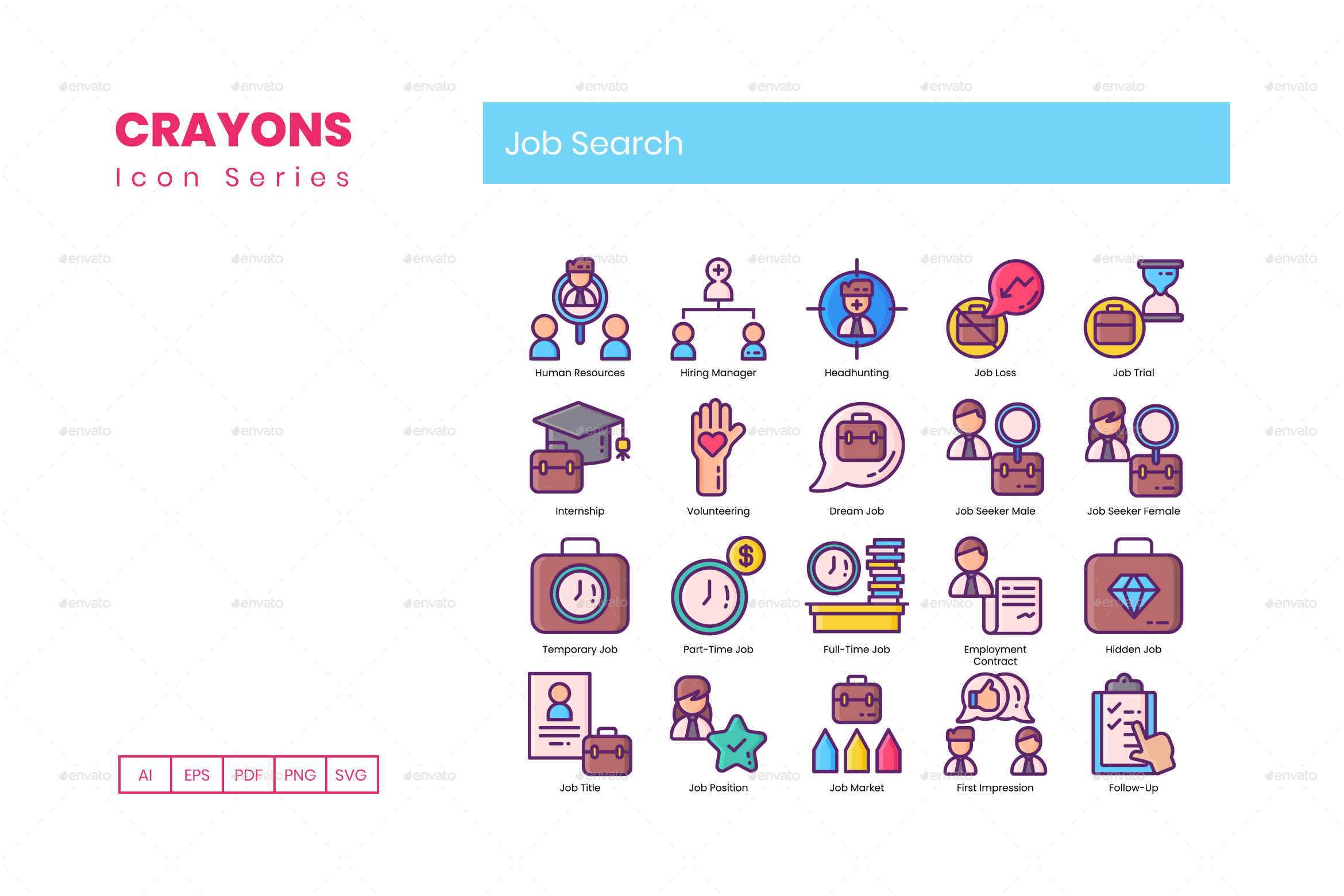 80 Job Search Icons | Crayons Series, Icons | GraphicRiver