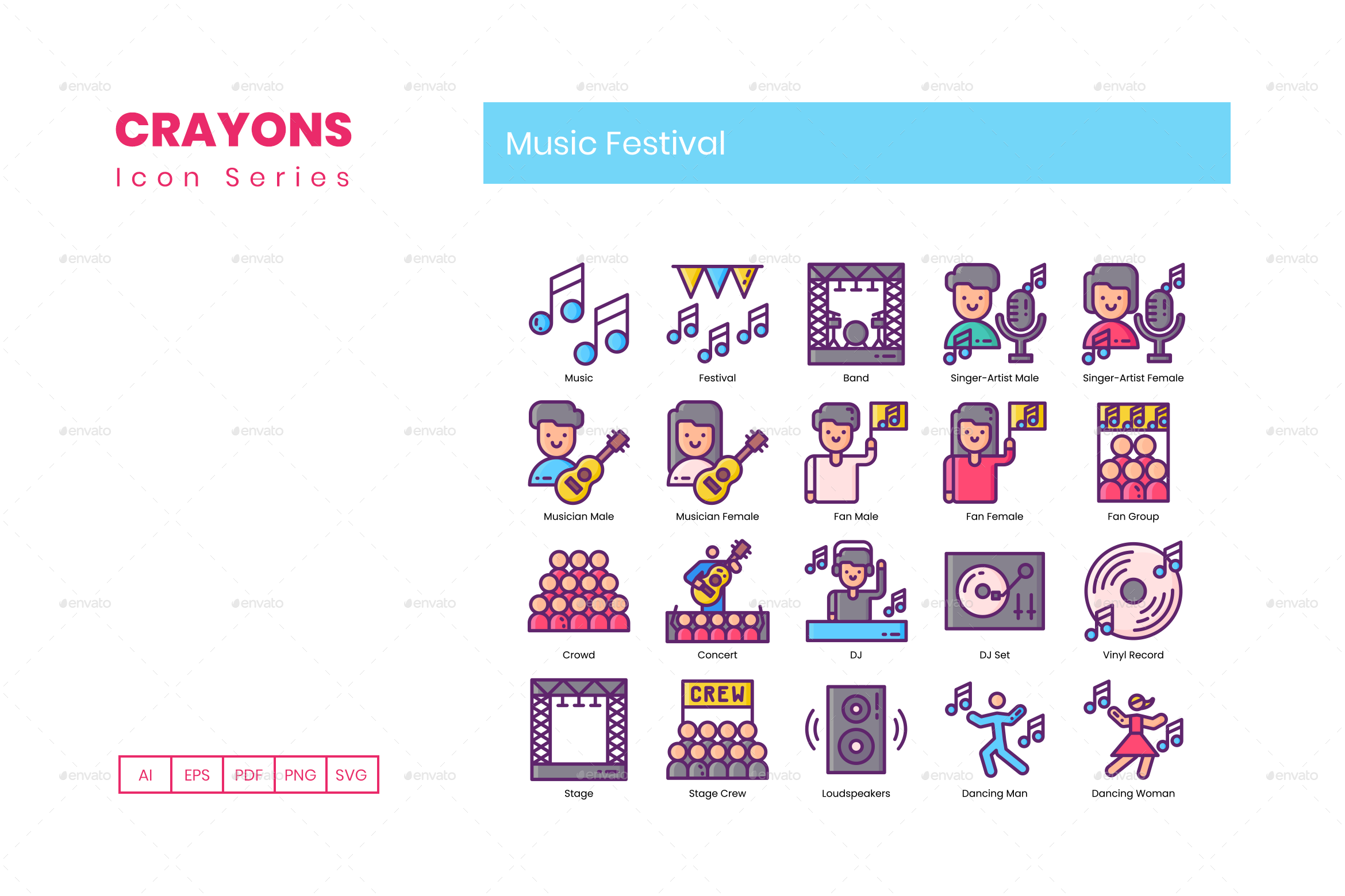 80 Music Festival Icons | Crayons Series, Icons | GraphicRiver
