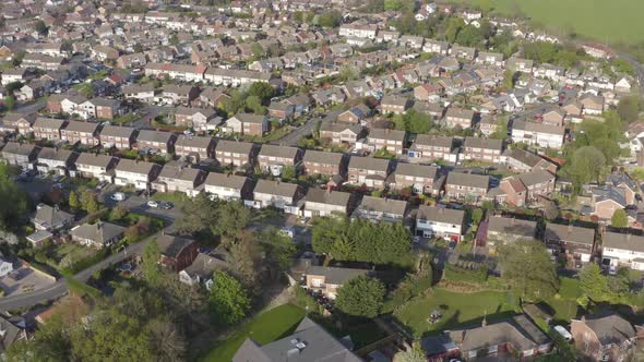 An aerial view of English housing estates in Merseyside, Stock Footage