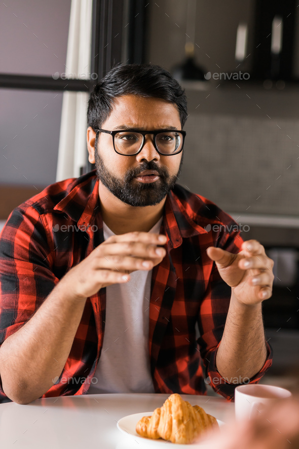 Head shot portrait smart confident smiling millennial indian man ...