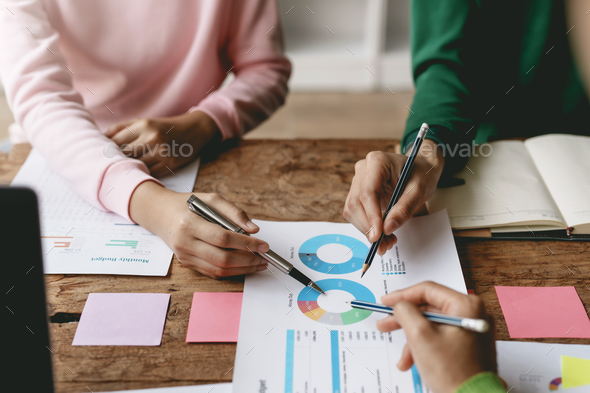 Teamwork. Group of business people brainstorming meeting together with ...