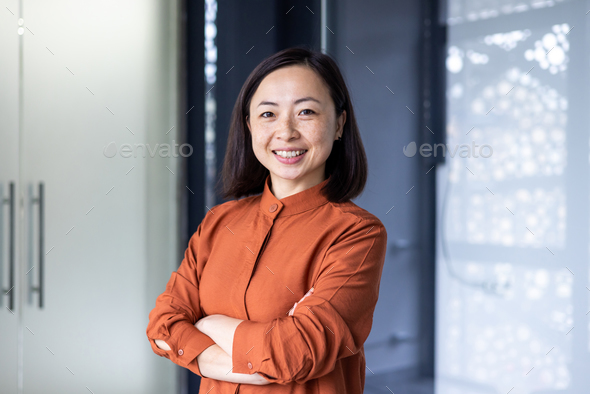 Portrait of young beautiful and successful Asian business woman, female ...