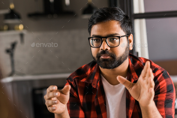 Head shot portrait smart confident smiling millennial indian man ...