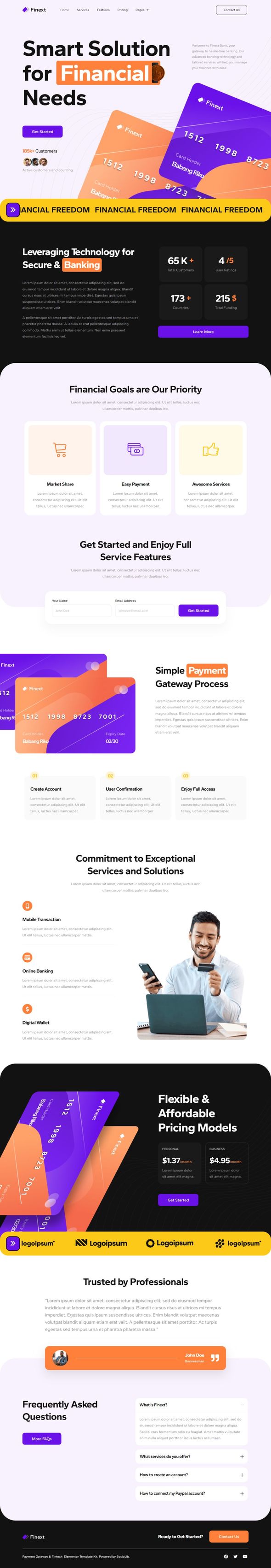 Finext - Payment Gateway & Fintech Elementor Template Kit by sociolib