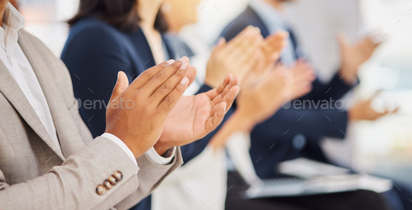 Happy businessman clapping hands for presentation during a meeting in ...