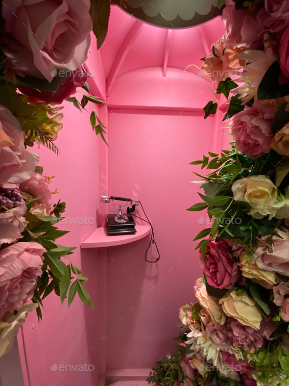 Retro phone booth decorated with roses Stock Photo by Pasanheco | PhotoDune