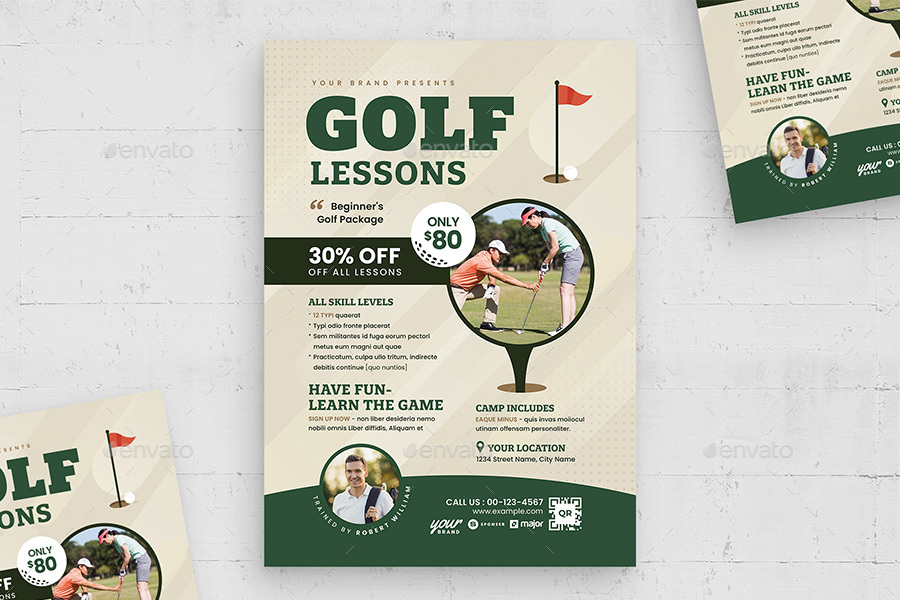 Golf Lessons Flyer Template, Print Templates | GraphicRiver