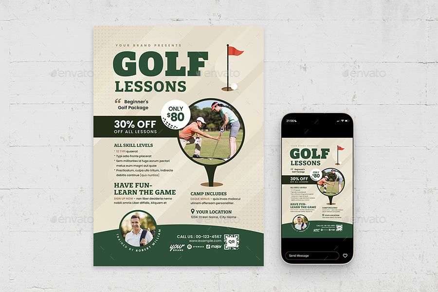Golf Lessons Flyer Template, Print Templates | GraphicRiver