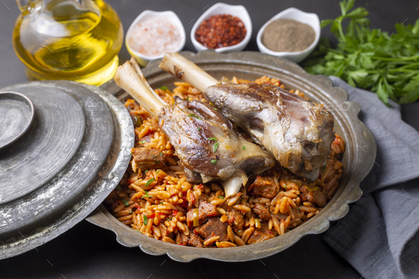 Local Turkish food; Lamb on barley noodle. Turkish name; Ankara Tava ...