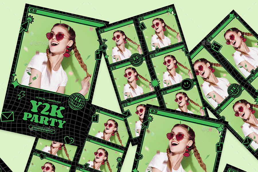 Y2K Photo Booth Layouts, Print Templates | GraphicRiver