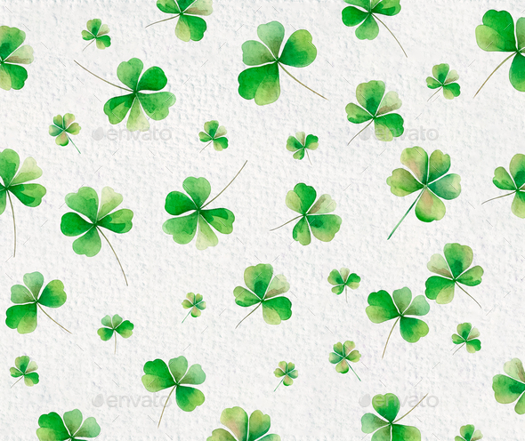 seamless background with watercolor clover and other grass. vector pattern for St. Patrick's Day ...
