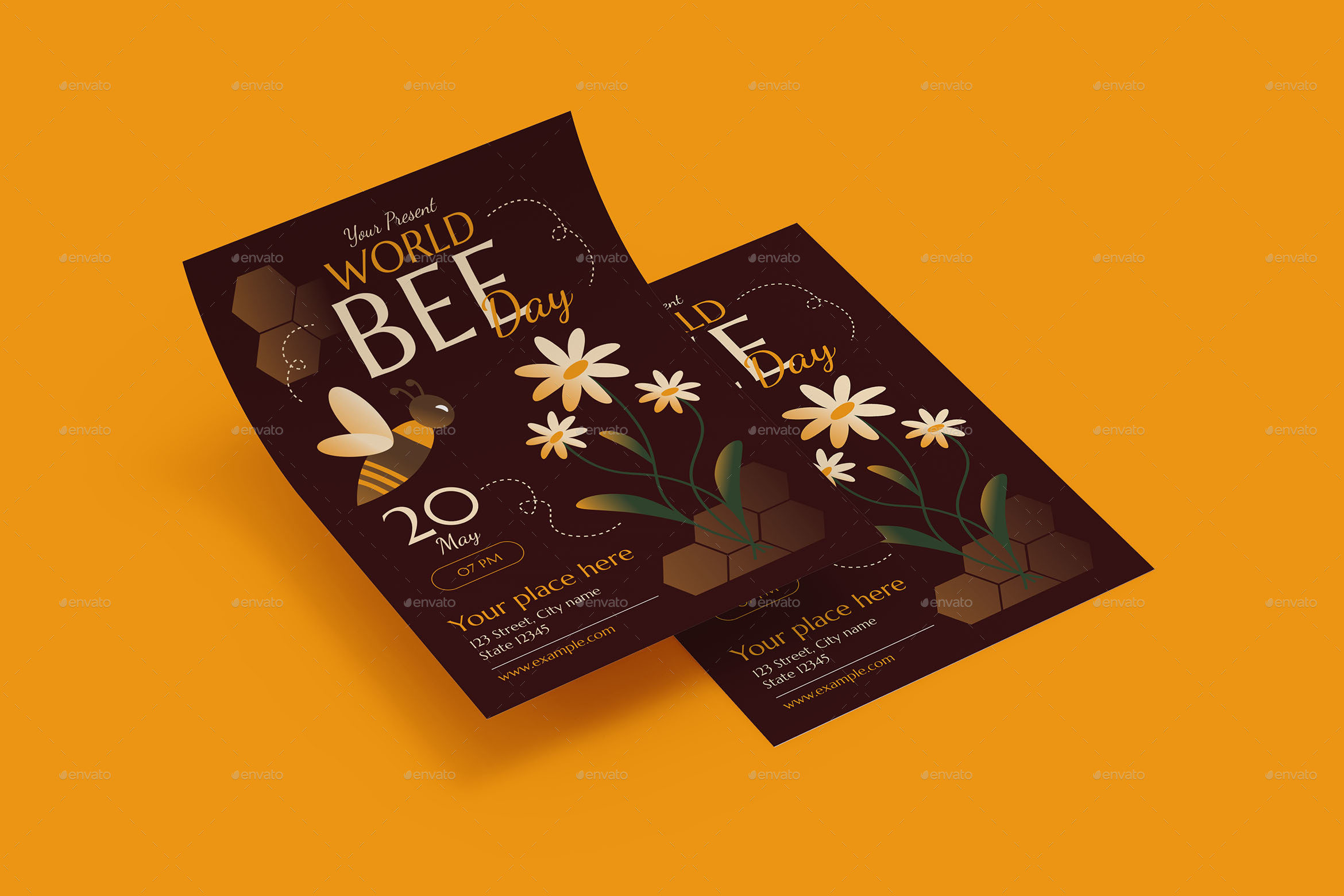 Brown Gradient Bee Day Flyer, Print Templates | GraphicRiver
