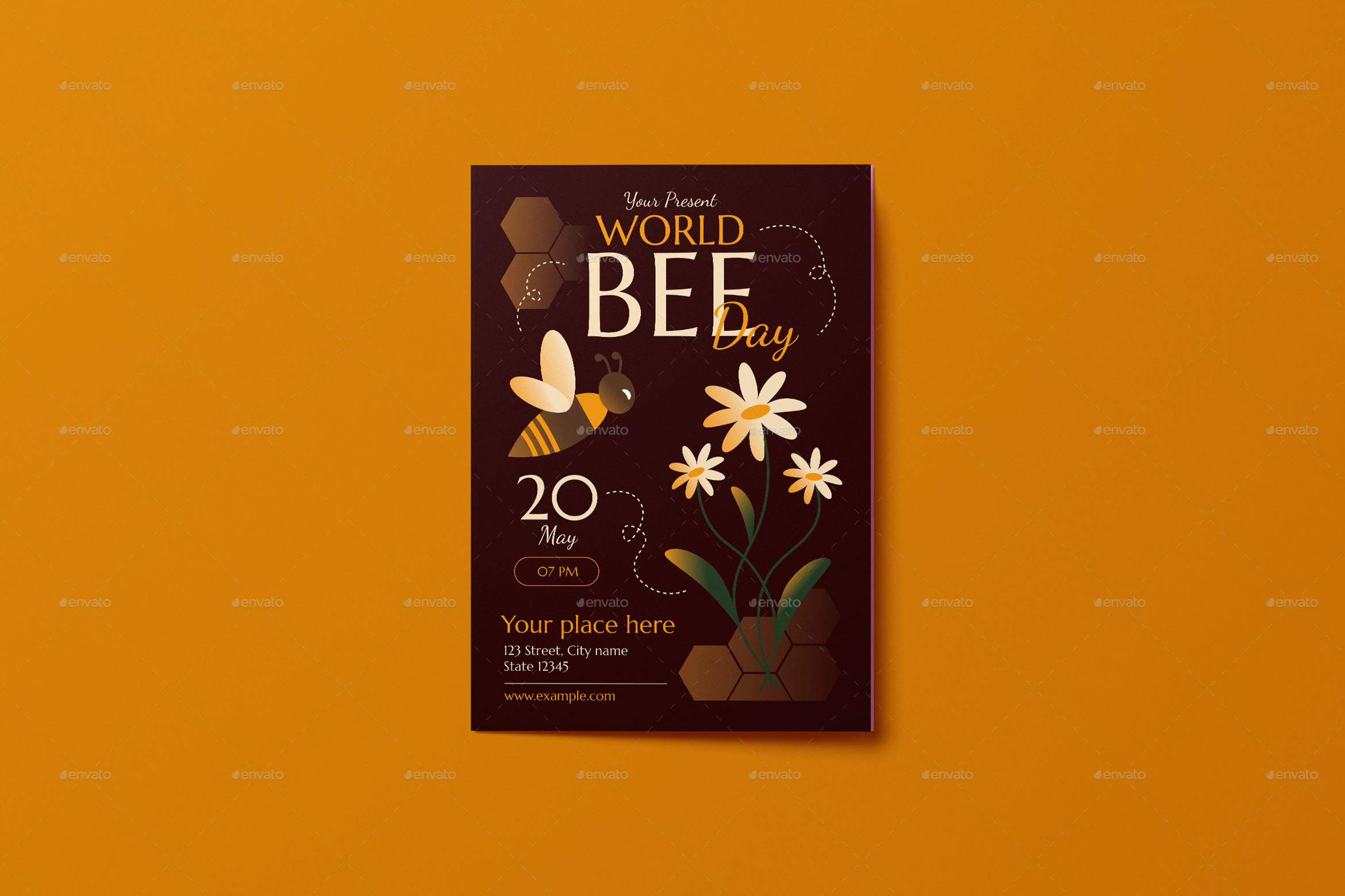 Brown Gradient Bee Day Flyer, Print Templates | GraphicRiver