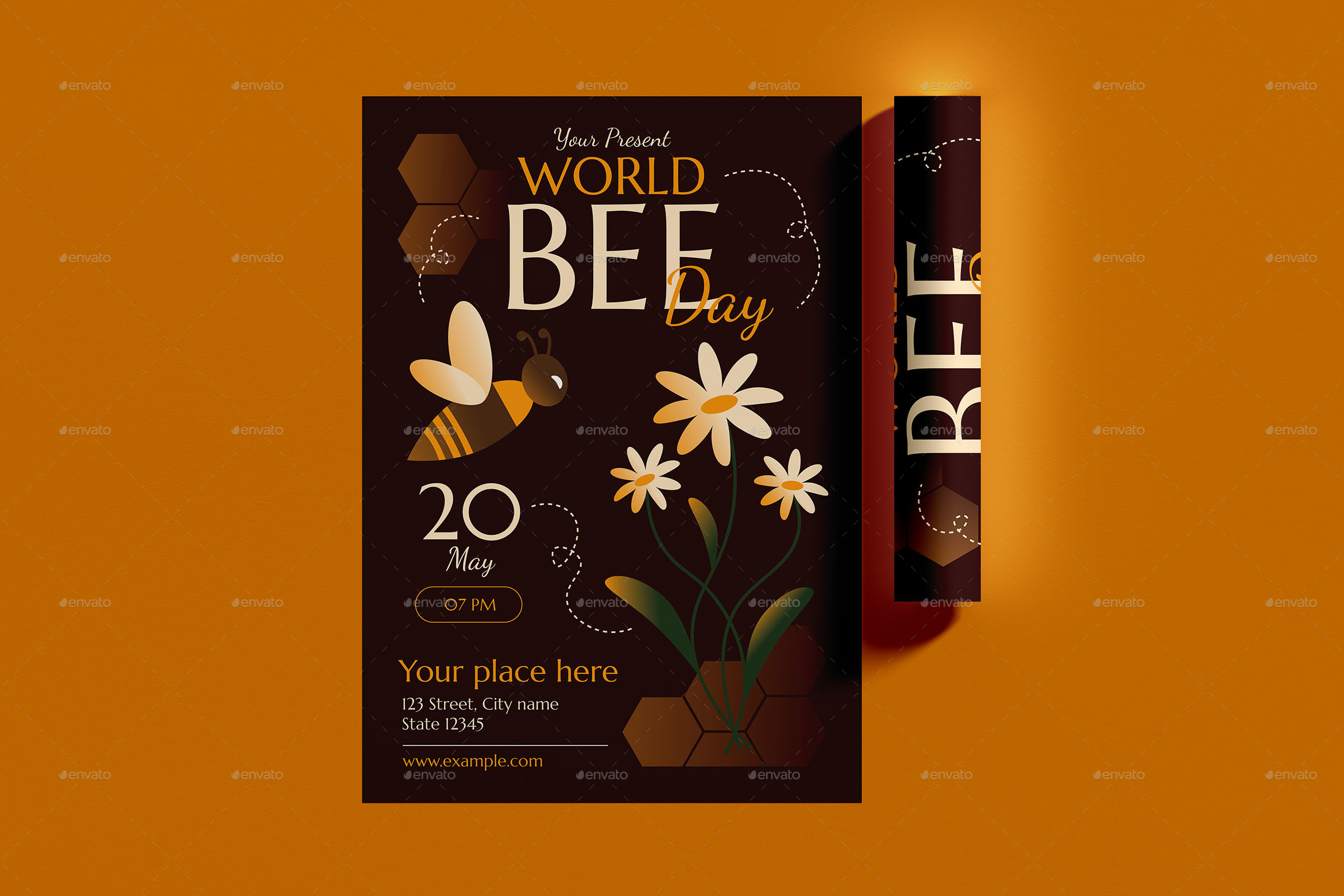 Brown Gradient Bee Day Flyer, Print Templates | GraphicRiver