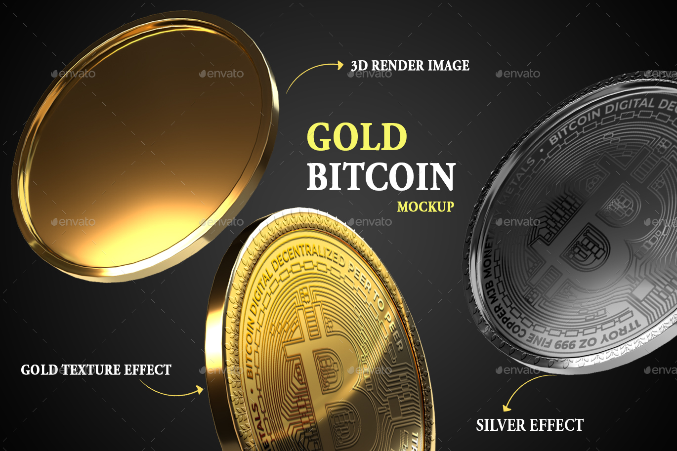 Bitcoin/Gold/Silver Coin Mockup Set, Graphics | GraphicRiver
