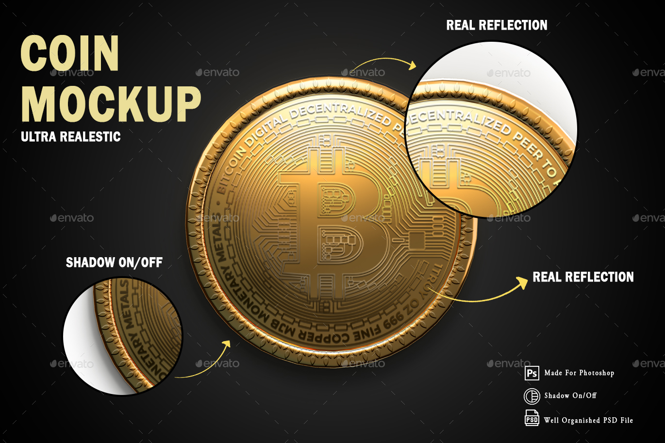 Bitcoin/Gold/Silver Coin Mockup Set, Graphics | GraphicRiver